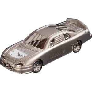 Race Car Shaped Silver Metal Clocks, Customized With Your Logo!